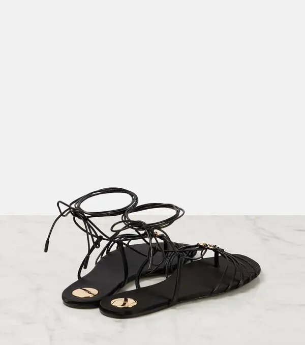 Saint Laurent Babylone Cassandre Leather Sandals - Black