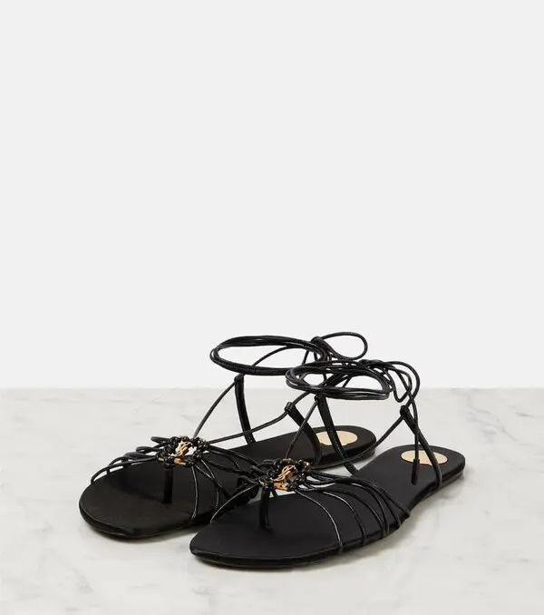 Saint Laurent Babylone Cassandre Leather Sandals - Black