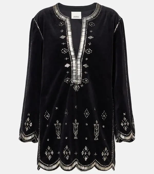 Isabel Marant Étoile Helene Embellished Cotton Velvet Minidress