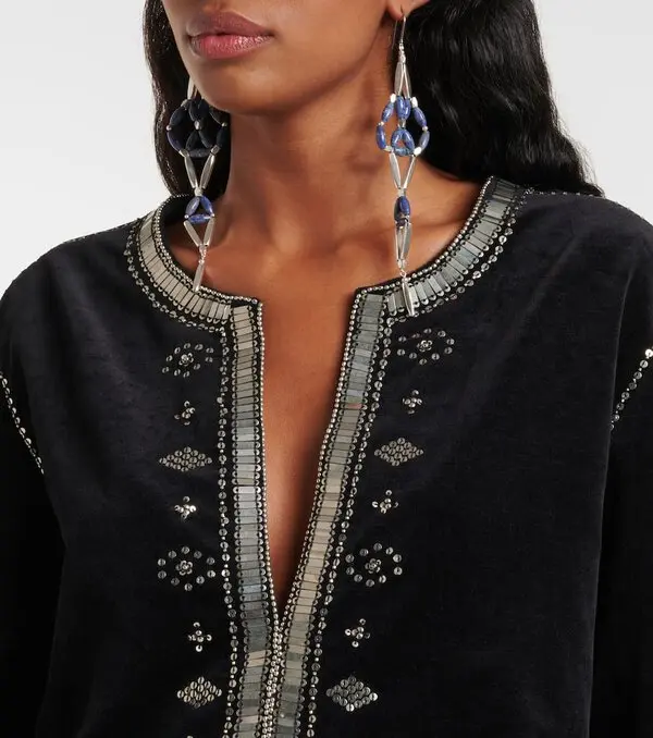 Isabel Marant Étoile Helene Embellished Cotton Velvet Minidress