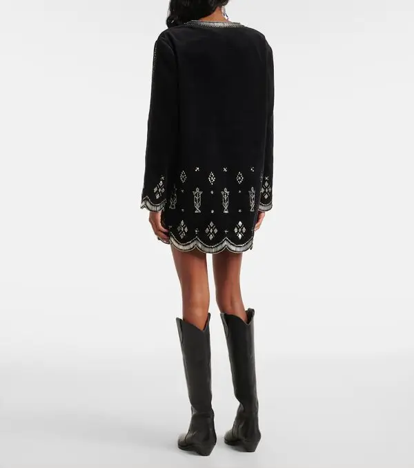 Isabel Marant Étoile Helene Embellished Cotton Velvet Minidress