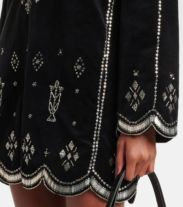 Isabel Marant Étoile Helene Embellished Cotton Velvet Minidress