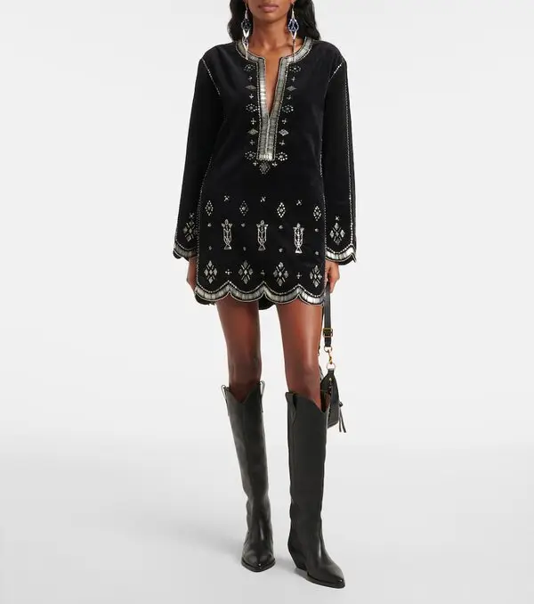 Isabel Marant Étoile Helene Embellished Cotton Velvet Minidress