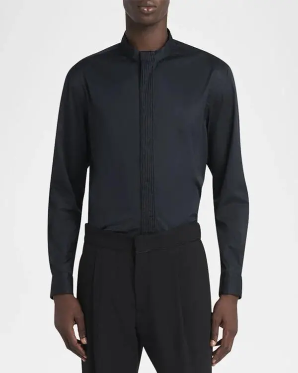 Giorgio Armani Apos;s Luxe Pleated Stripe Dress Shirt - Black