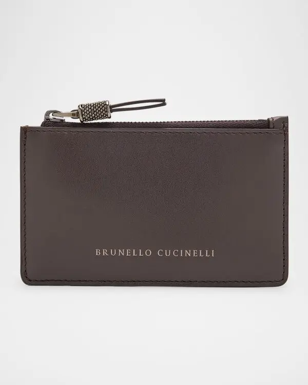 Brunello Cucinelli Monili Zip Leather Wallet - Brown