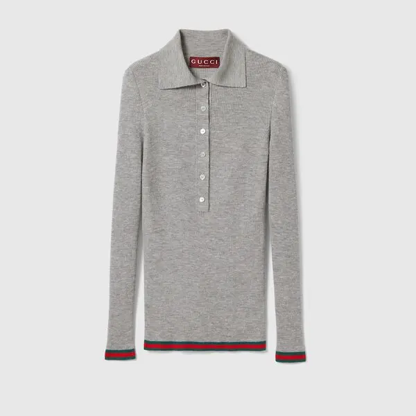 Gucci Cashmere And Silk Polo Top With Web