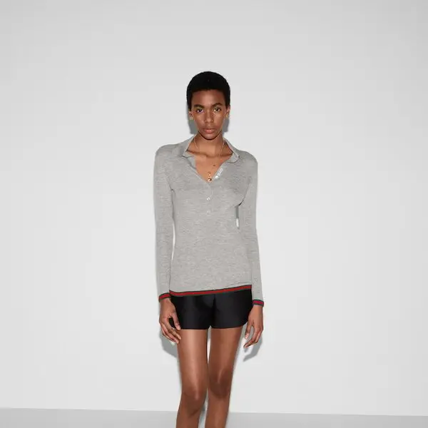 Gucci Cashmere And Silk Polo Top With Web