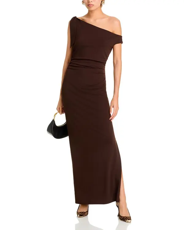 WAYF Say Less Ruched Midi Dress - Chocolate