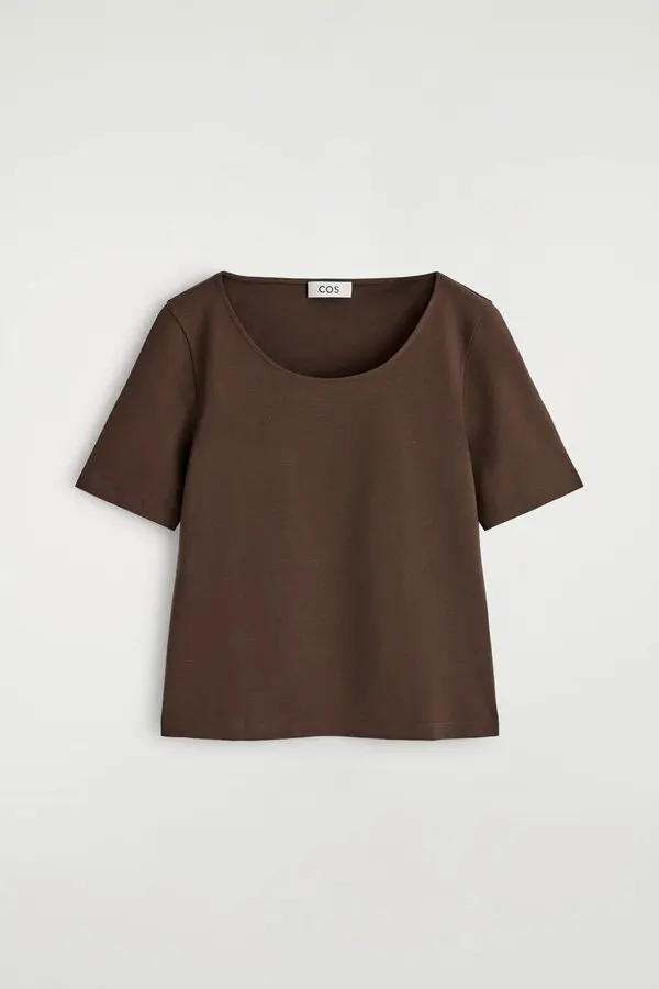 Cos Slim Scoop-neck Cotton T-shirt - Brown