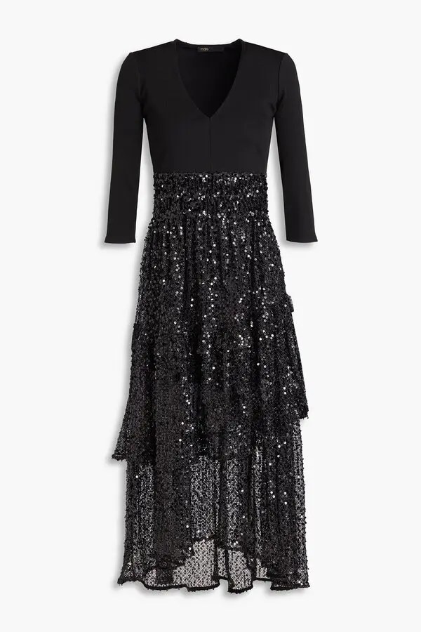 Maje Sequined Tiered Midi Dress