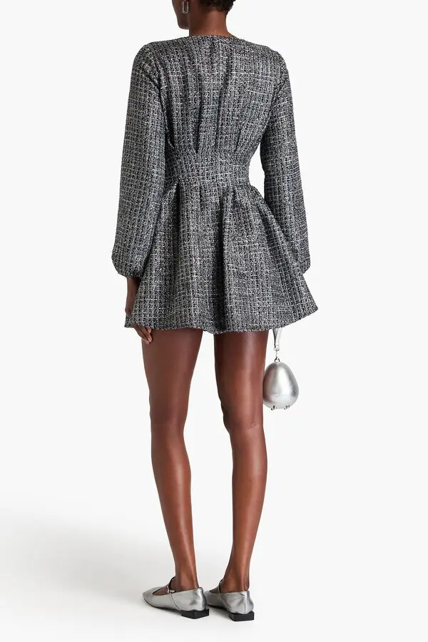 Maje Pleated Metallic Tweed Mini Dress