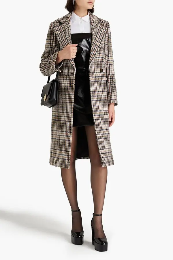 Maje Double-breasted Houndstooth Tweed Coat