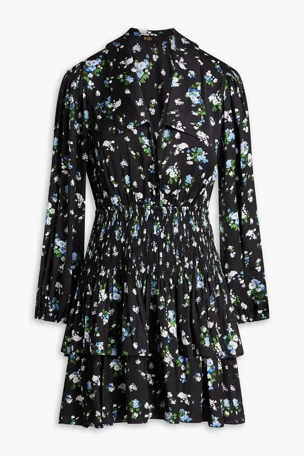 Maje Cutout Floral-print Mini Shirt Dress - Black