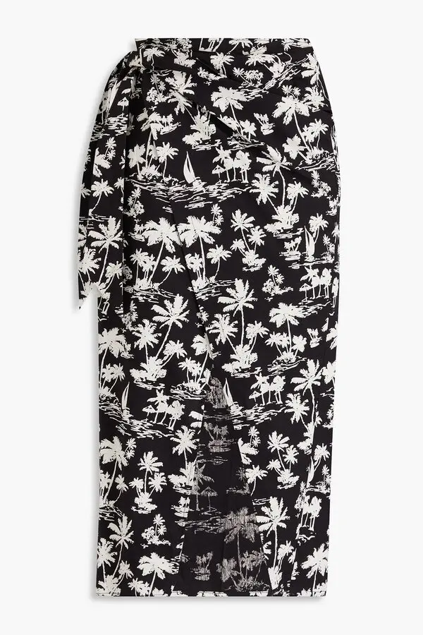 Maje Printed Cotton Midi Wrap Skirt
