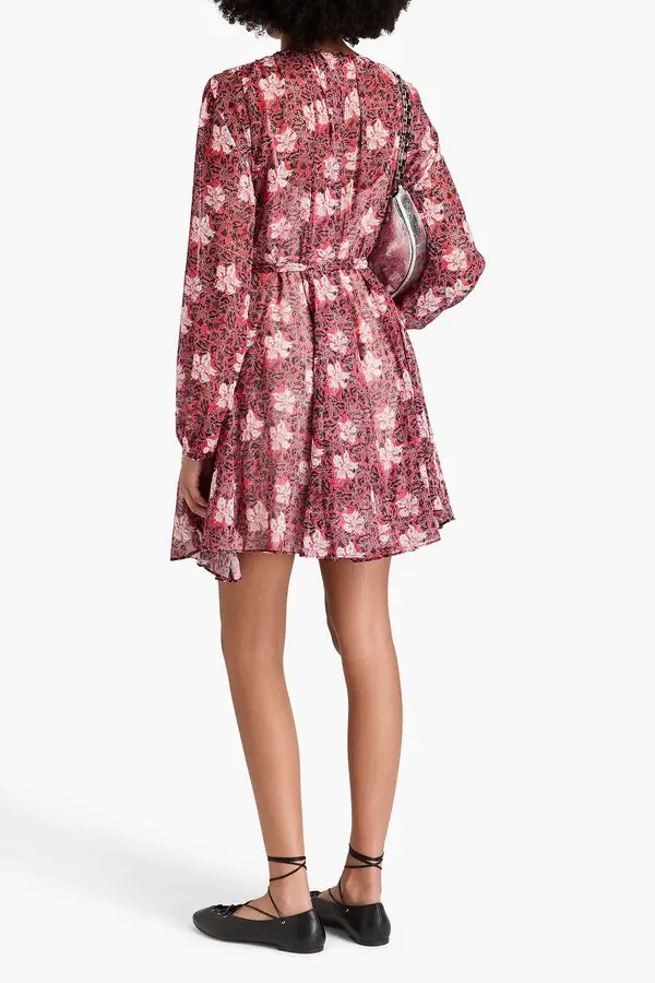 Maje Pleated Metallic Floral-print Chiffon Mini Dress
