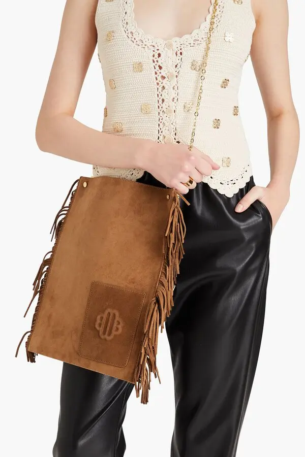 Maje - Fringed Suede Shoulder Bag