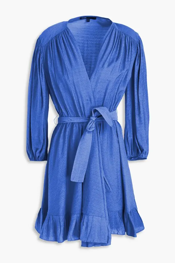 Maje Ruffled Jacquard Mini Wrap Dress