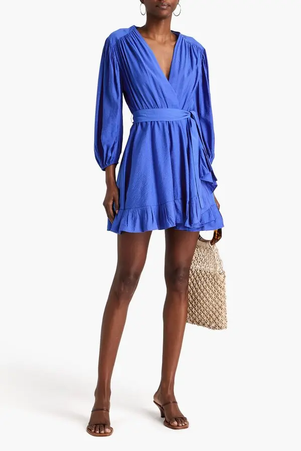 Maje Ruffled Jacquard Mini Wrap Dress