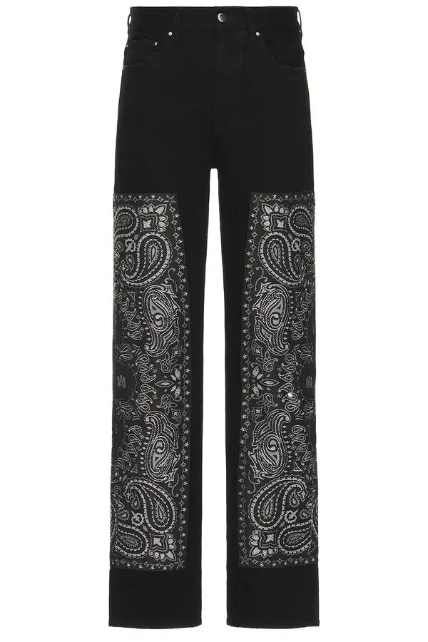 Amiri Bandana Jacquard Paneled Straight Jeans - Black Od