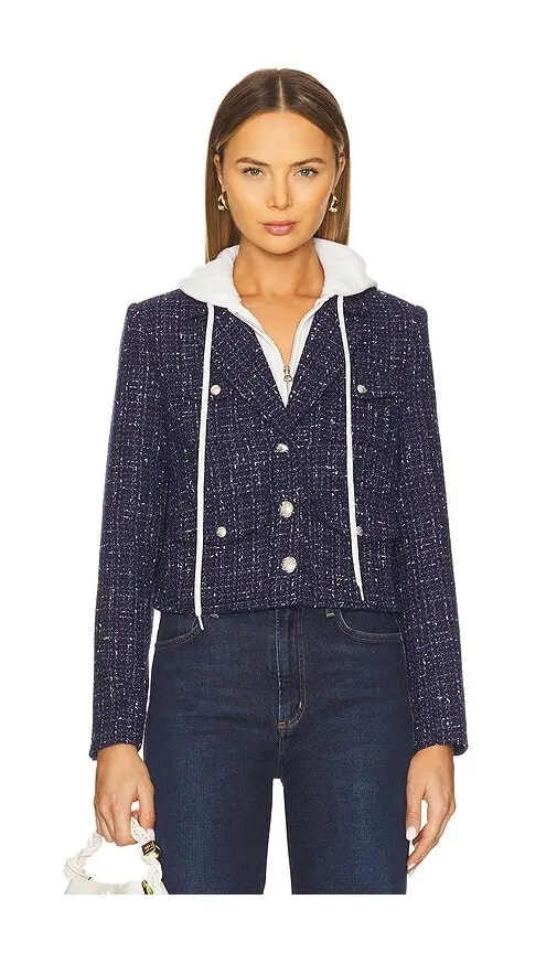 Central Park West Crop Tweed Dickie Blazer In Navy
