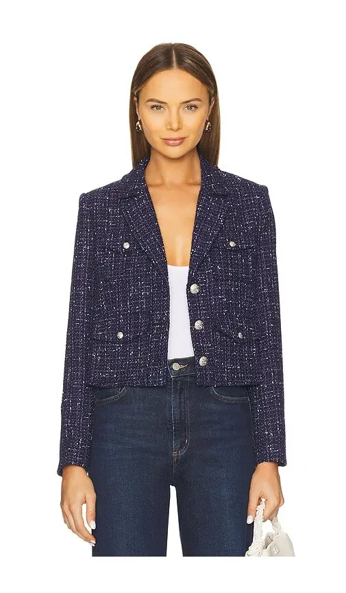 Central Park West Crop Tweed Dickie Blazer In Navy