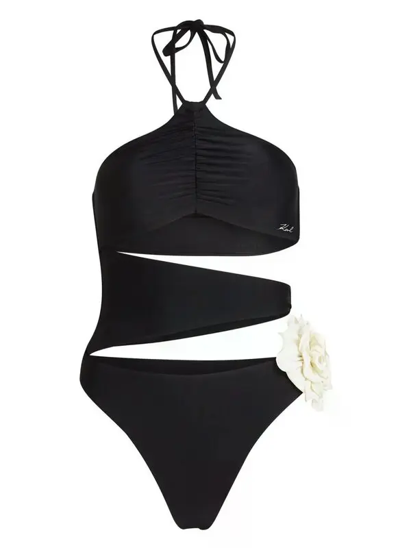 Karl Lagerfeld Dna Flower One Piece Swimsuit - Black