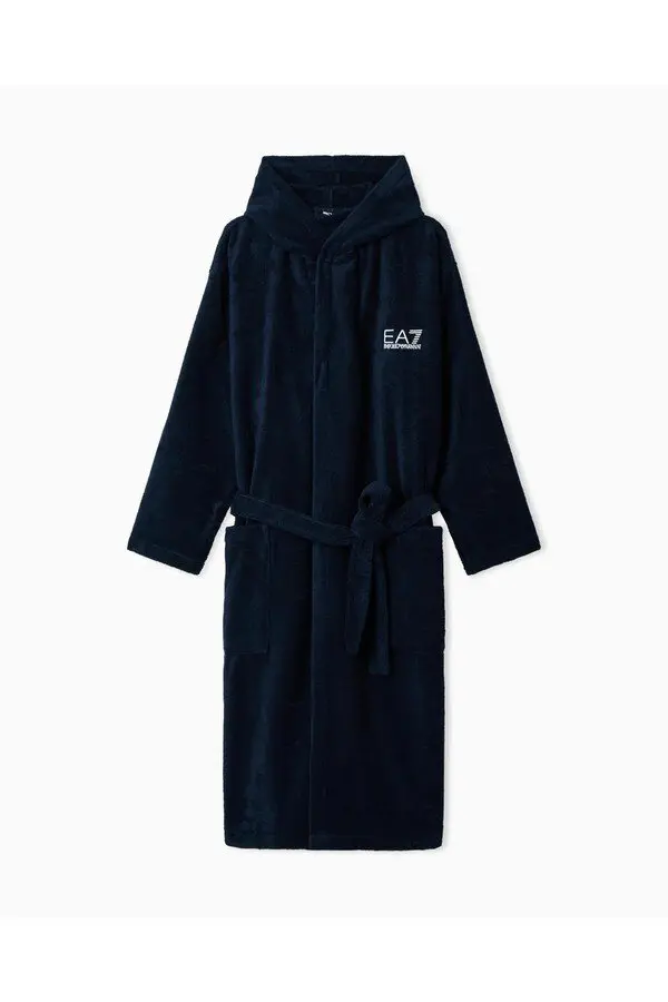 EA7 Cotton Terry Bathrobe - Navy