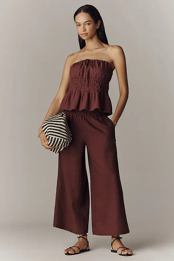 THE SOMERSET COLLECTION BY ANTHROPOLOGIE The Somerset Collection Linen Pull-on Pants - Brownstone