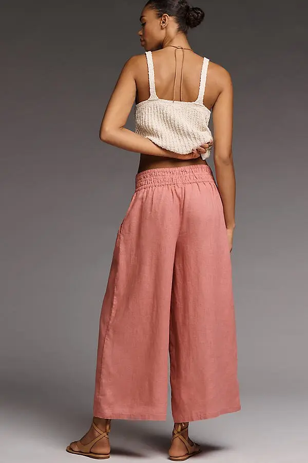 THE SOMERSET COLLECTION BY ANTHROPOLOGIE Linen Wide-leg Pants - Rosette