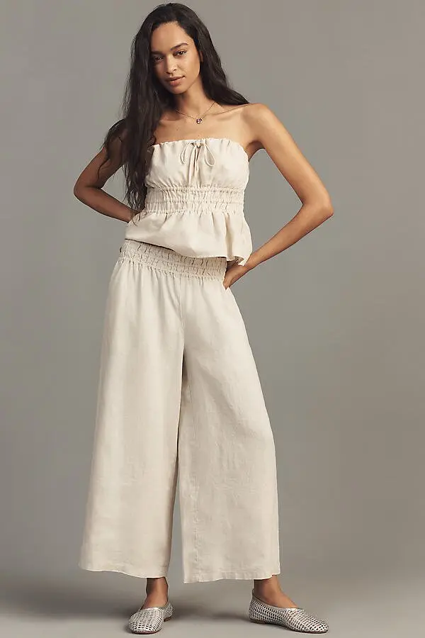 THE SOMERSET COLLECTION BY ANTHROPOLOGIE Linen Pull-on Pants - Sand
