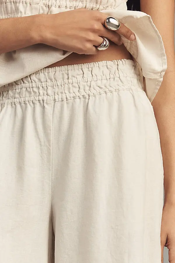 THE SOMERSET COLLECTION BY ANTHROPOLOGIE Linen Pull-on Pants - Sand
