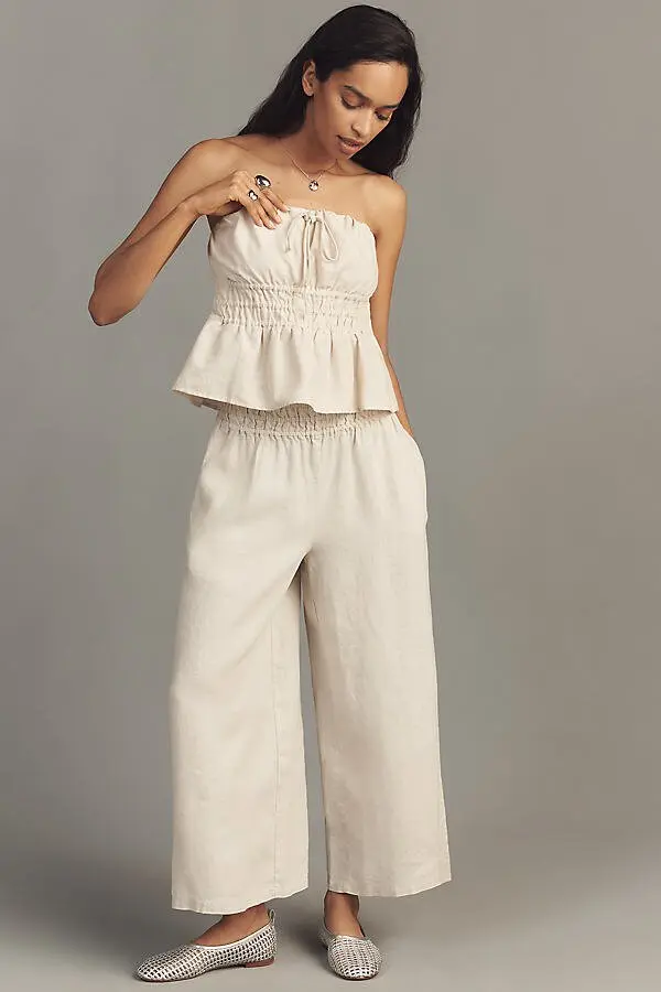THE SOMERSET COLLECTION BY ANTHROPOLOGIE Linen Pull-on Pants - Sand