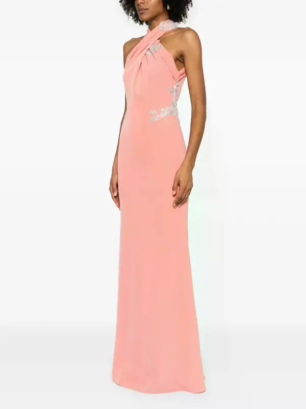 CRISTALLINI Stretch-crepe Halterneck Maxi Dress - Orange