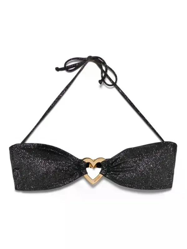 Moschino Glitter Metal-heart Bikini Top - Black