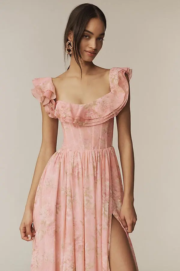 V. CHAPMAN Rosetta Corset Off-the-shoulder Maxi Dress