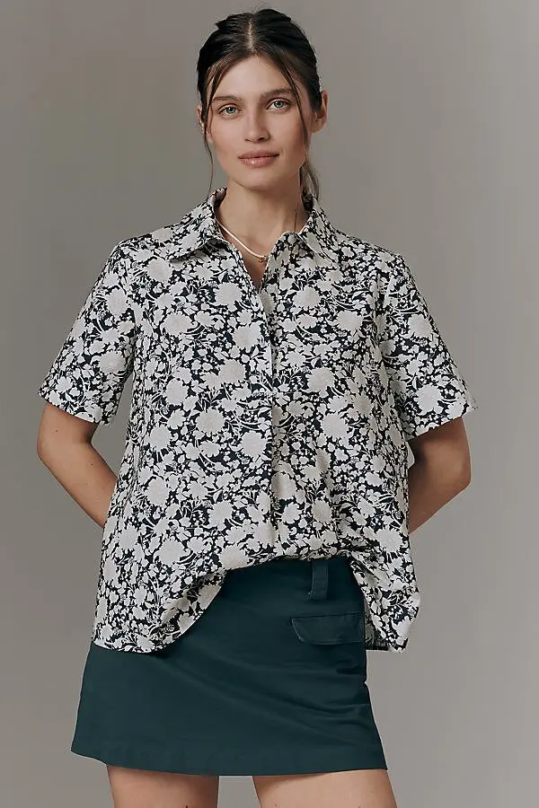 Anthropologie Pollie Short-sleeve Swing Blouse - Dark Navy