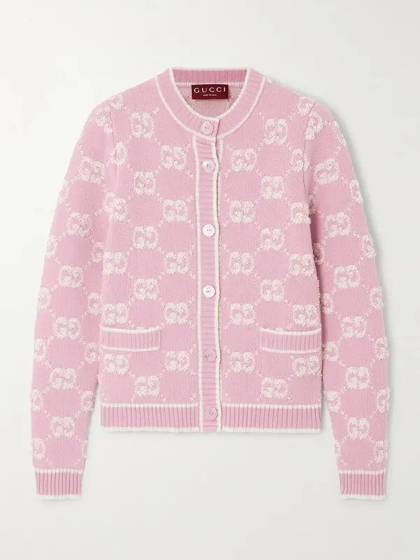 Gucci Wool Bouclé-jacquard Cardigan - Pink