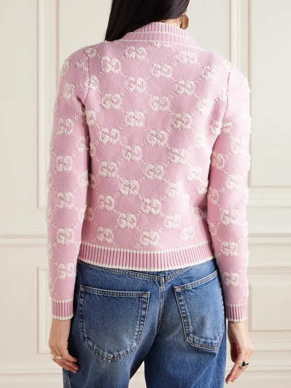 Gucci Wool Bouclé-jacquard Cardigan - Pink