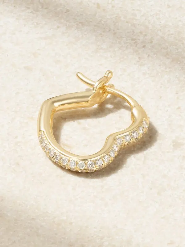 Yvonne Léon Mini Créole Coeur Diamond Hoop Earring - Gold