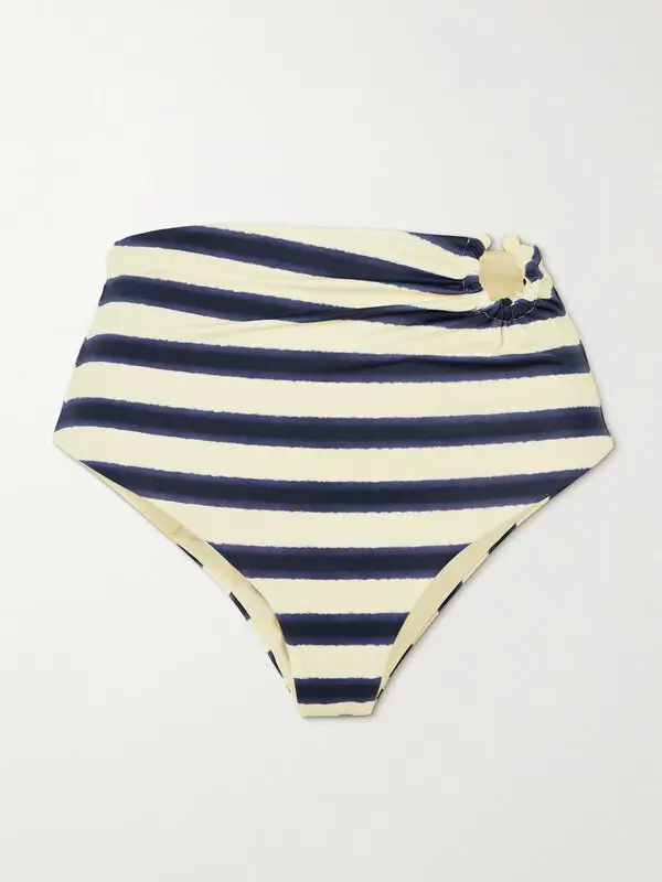 Johanna Ortiz Marinera Embellished Striped Recycled Bikini Briefs - Blue