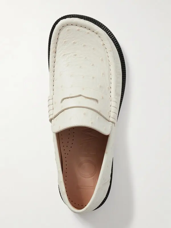 Loewe Campo Textured-leather Loafers - Ecru
