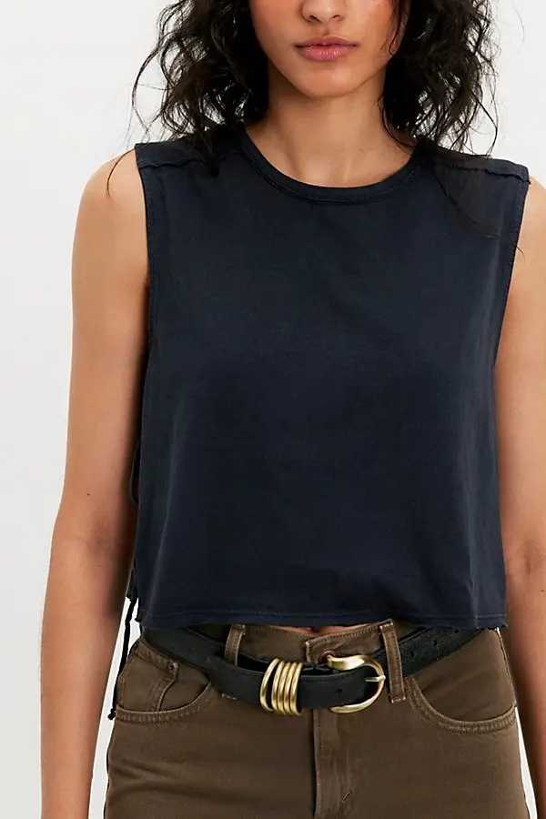 Free People We The Free Harnie Cropped Tank With Tiered Side Ties - Black