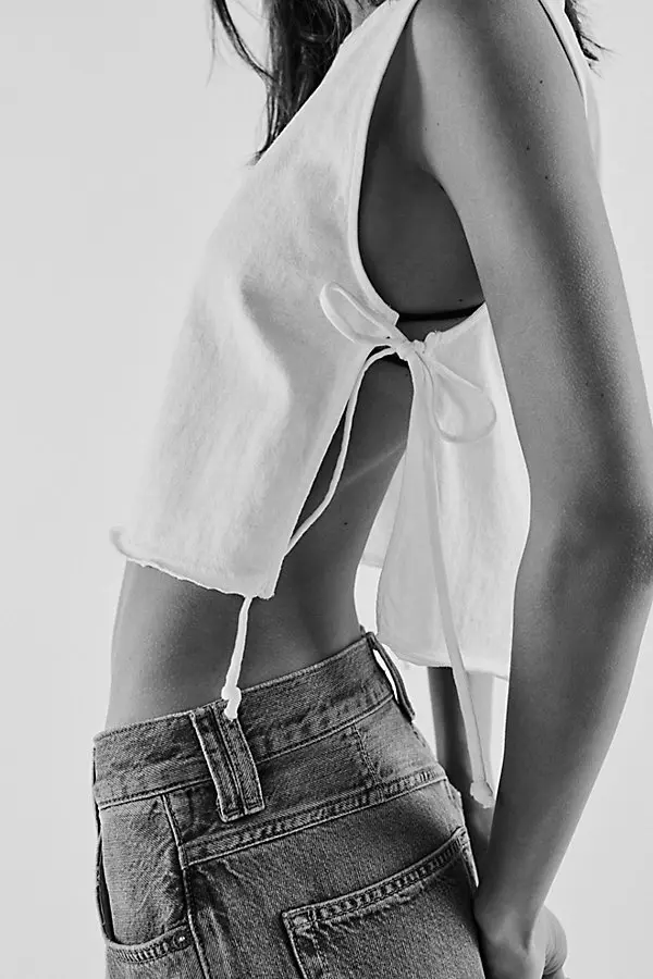 Free People We The Free Harnie Cropped Tank With Tiered Side Ties - Black