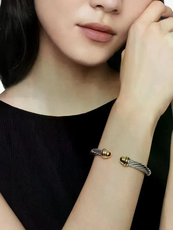 David Yurman 14k Yellow Gold And Sterling Classic Cable Bracelet - Silver