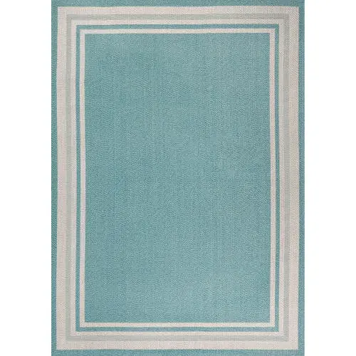 JONATHAN Y James Modern Border Stripe Indoor/outdoor Area Rug - Aqua/beige