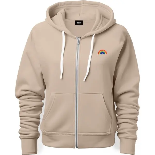 DALIX Rainbow Zip Hoodie - Tan