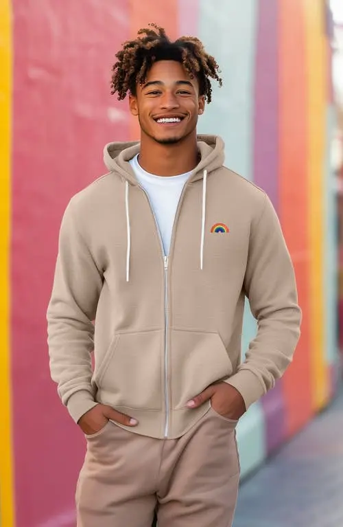 DALIX Rainbow Zip Hoodie - Tan