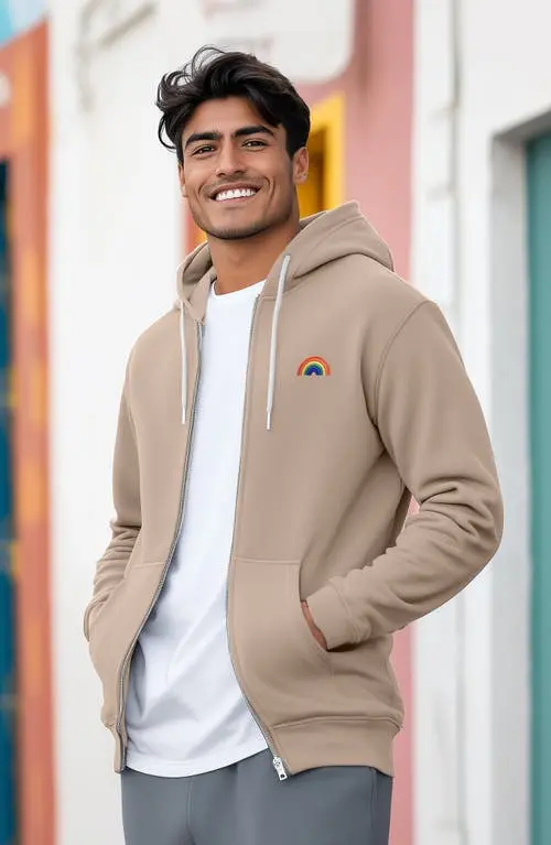 DALIX Rainbow Zip Hoodie - Tan