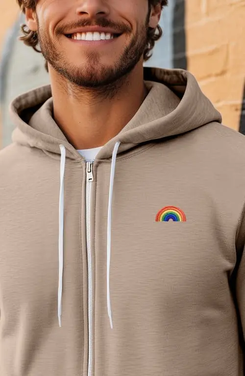 DALIX Rainbow Zip Hoodie - Tan