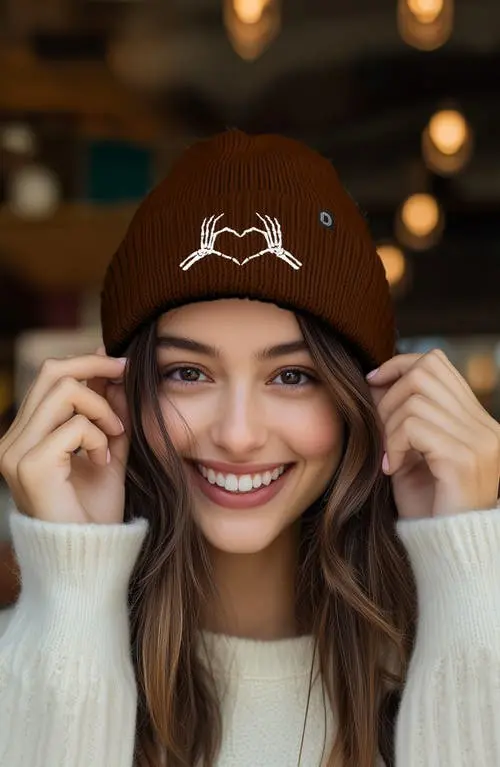 DALIX Heart Of Bones Embroidered Beanie - Brown
